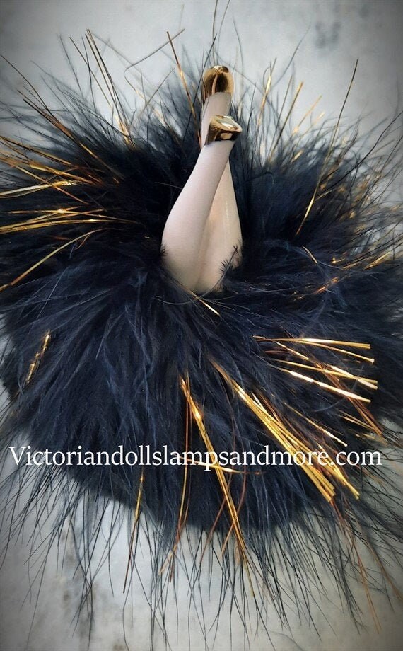 Powder Puff With Porcelain Legs and Gold Shoes With Black and - Etsy