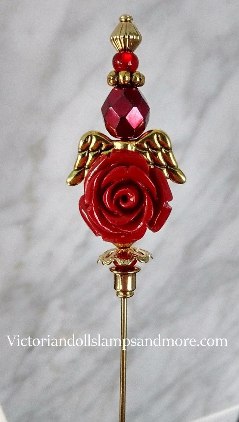 Angel Hat Pin in 6 Inch Gold Like Wings and Red Bead With Red - Etsy