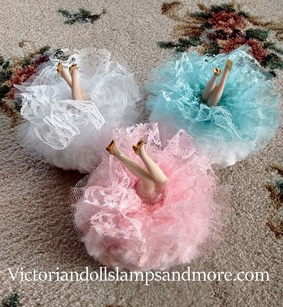 Powder Puff White With Porcelain Legs and Gold Shoes With Turquise Lace ...