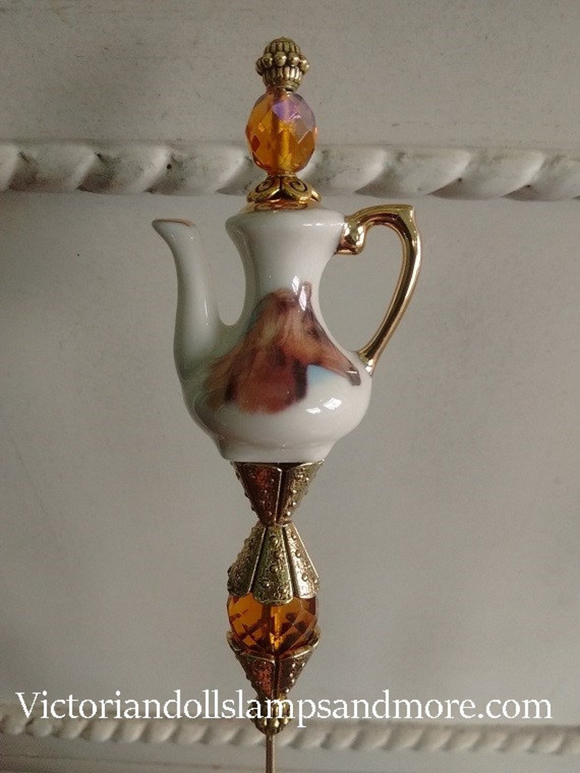 Tea Pot Hat Pin With Horse and With Amber Glass Beads - Etsy