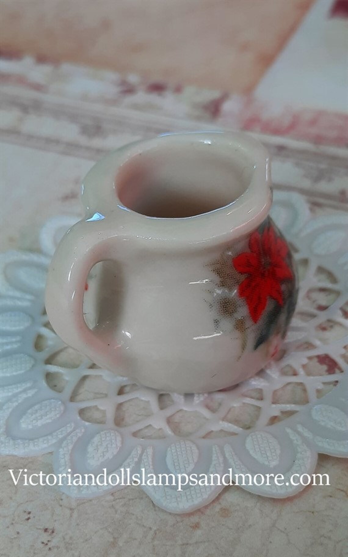 Miniature White Porcelain Pitcher With Poinsettia Decal on - Etsy