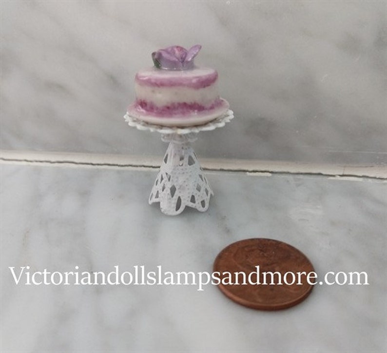 Miniature Porcelain Cake with porcelain lavender rose attached | Etsy