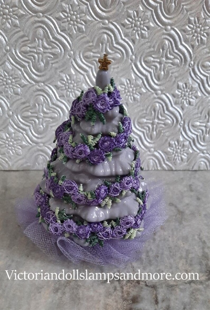 Miniature Lavender Christmas Tree With Gold Like Star, Tulle, Lavender ...