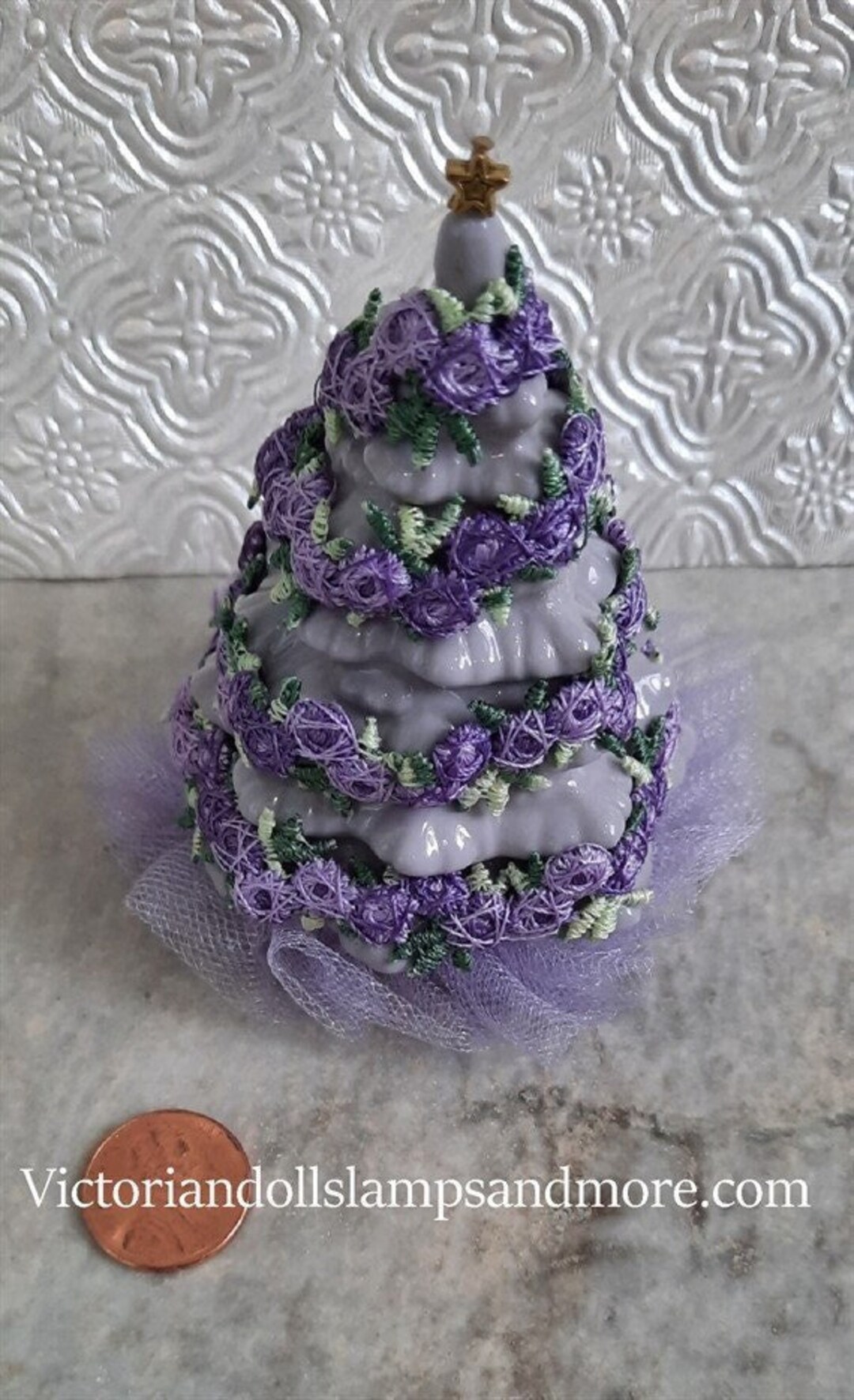 Miniature Lavender Christmas Tree With Gold Like Star, Tulle, Lavender ...