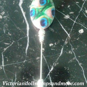 Lapel Pin 3 Inch Oval Resin Peacock Bead and Silver Like - Etsy