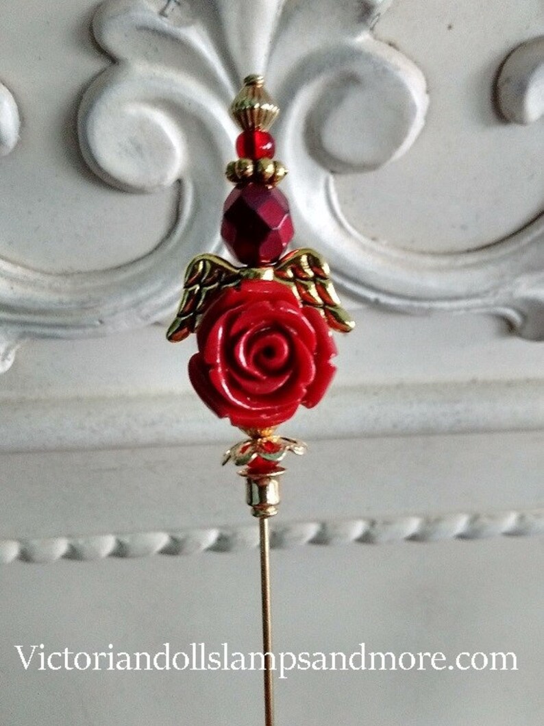 Angel Hat Pin in 6 Inch Gold Like Wings and Red Bead With Red - Etsy