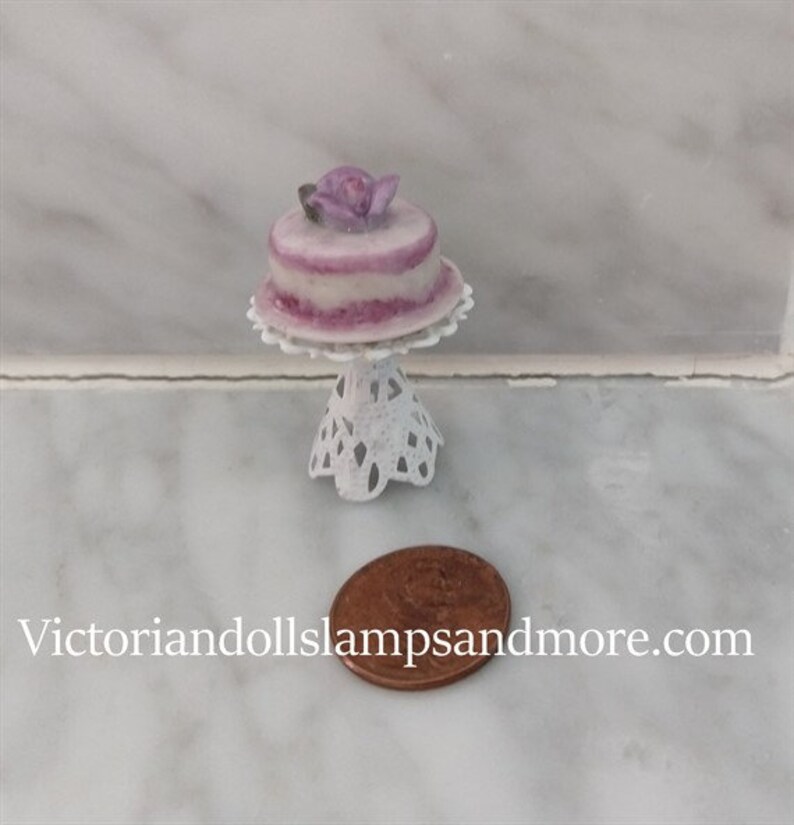 Miniature Porcelain Cake with porcelain lavender rose attached | Etsy