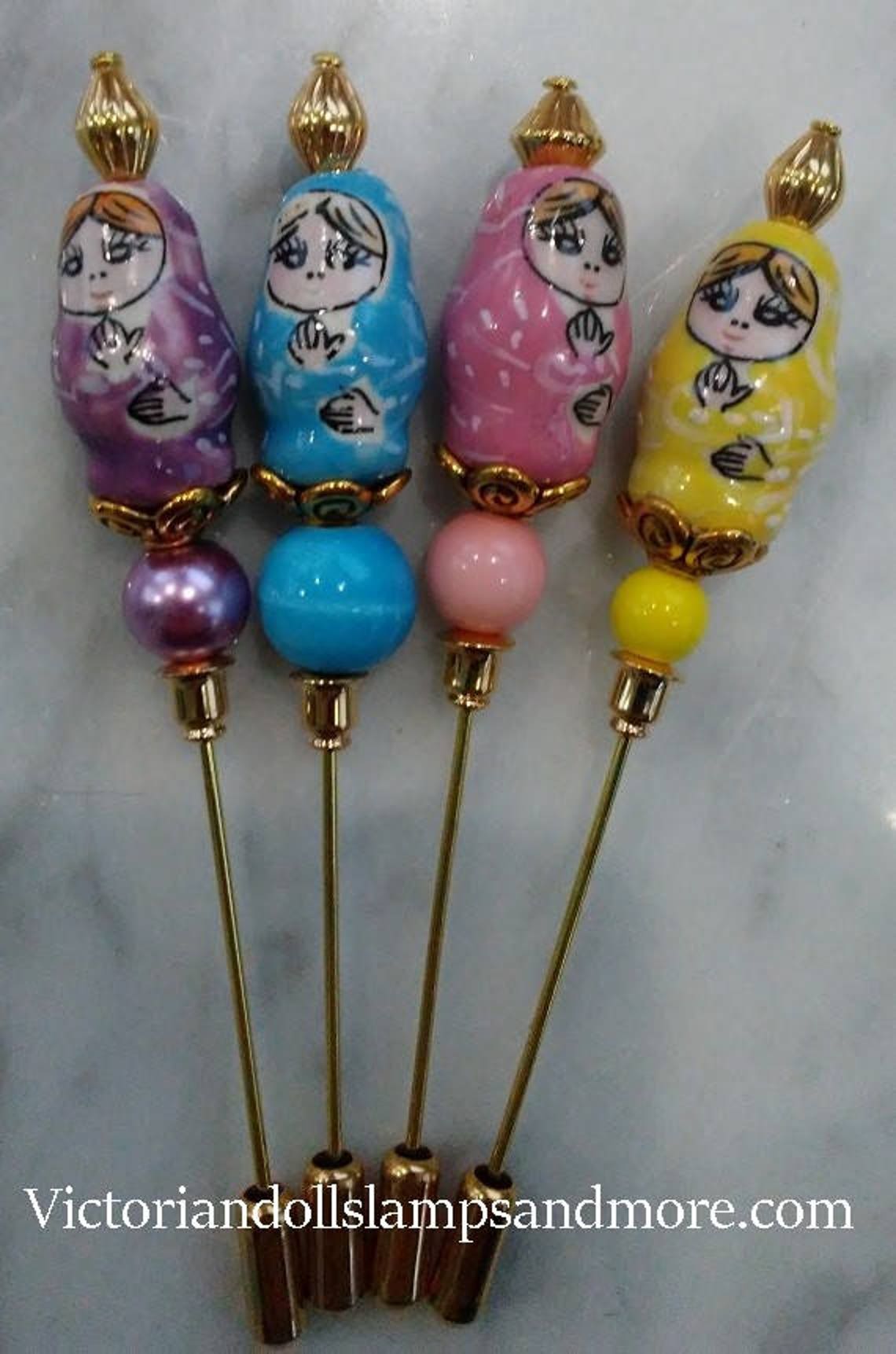 Lapel Pin or Hat Pin 3 Inch Gold Like With a Tiny Pink Russian - Etsy