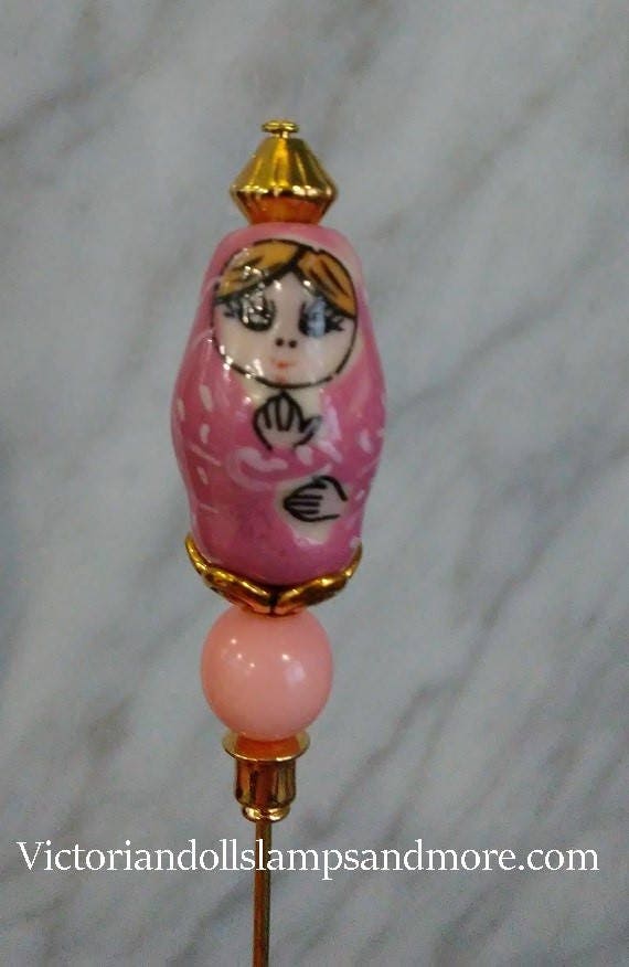 Lapel Pin or Hat Pin 3 Inch Gold Like With a Tiny Pink Russian Nesting ...