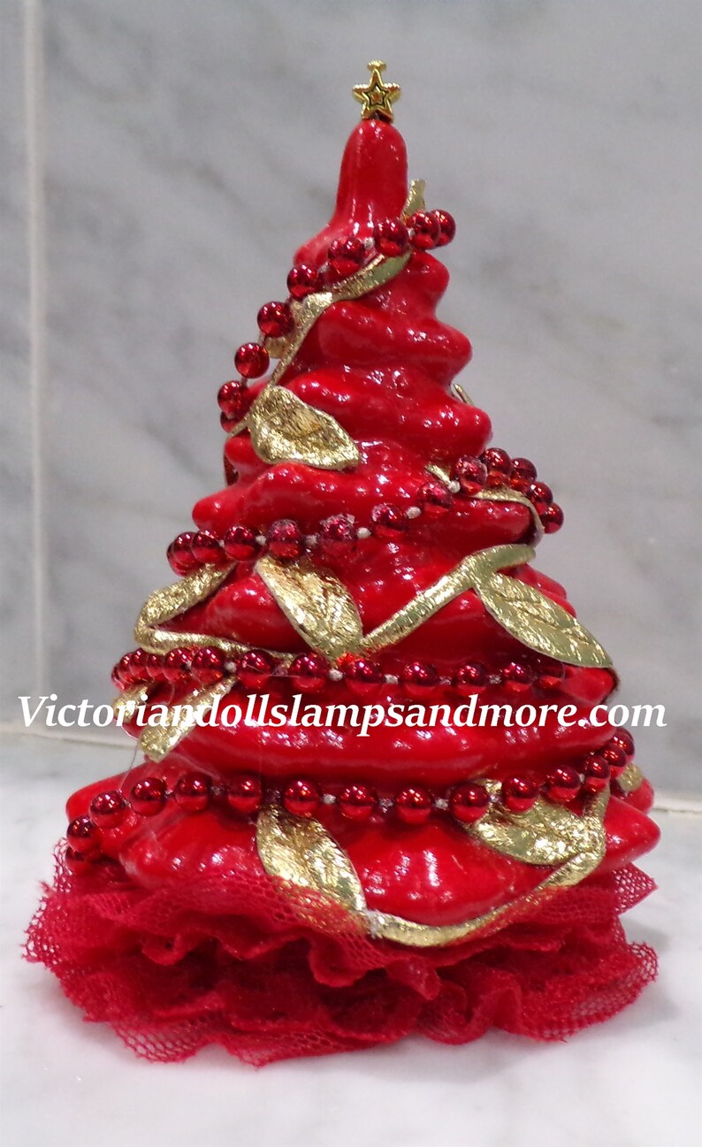 Miniature Red Christmas Tree With Gold Like Star on Top and - Etsy