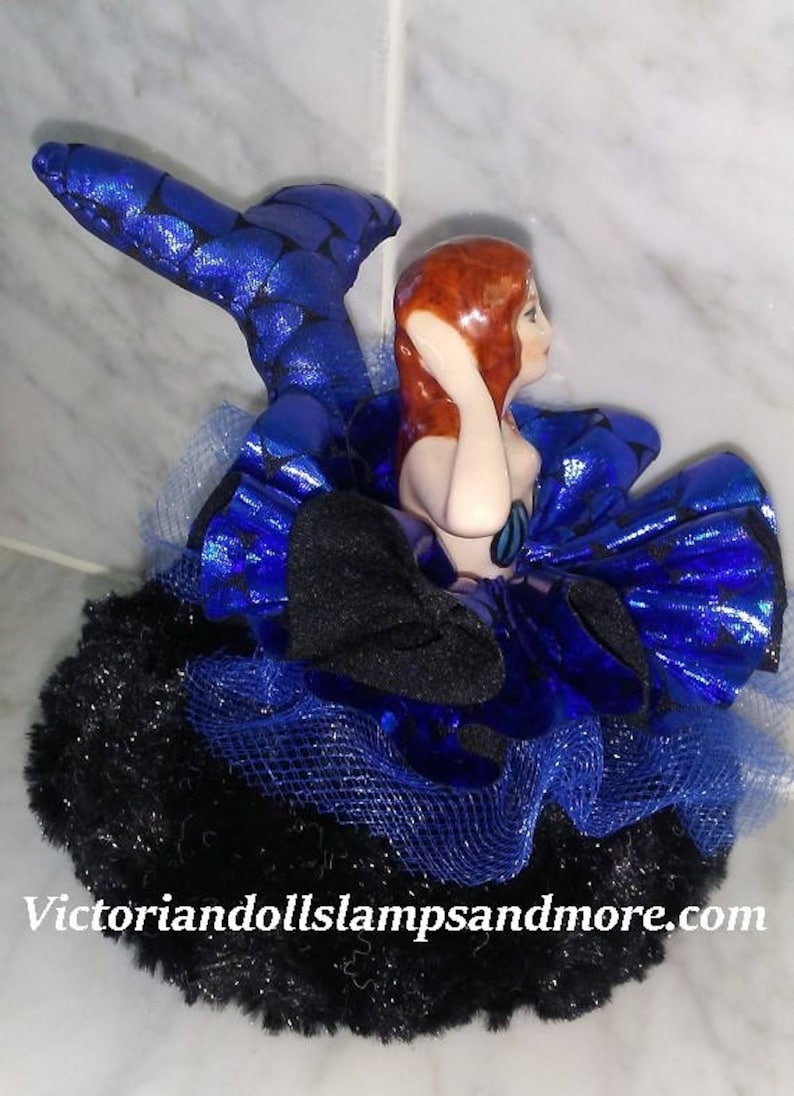 Powder Puff Porcelain NEW Mermaid in BLUE and Skirt and Black Powder ...