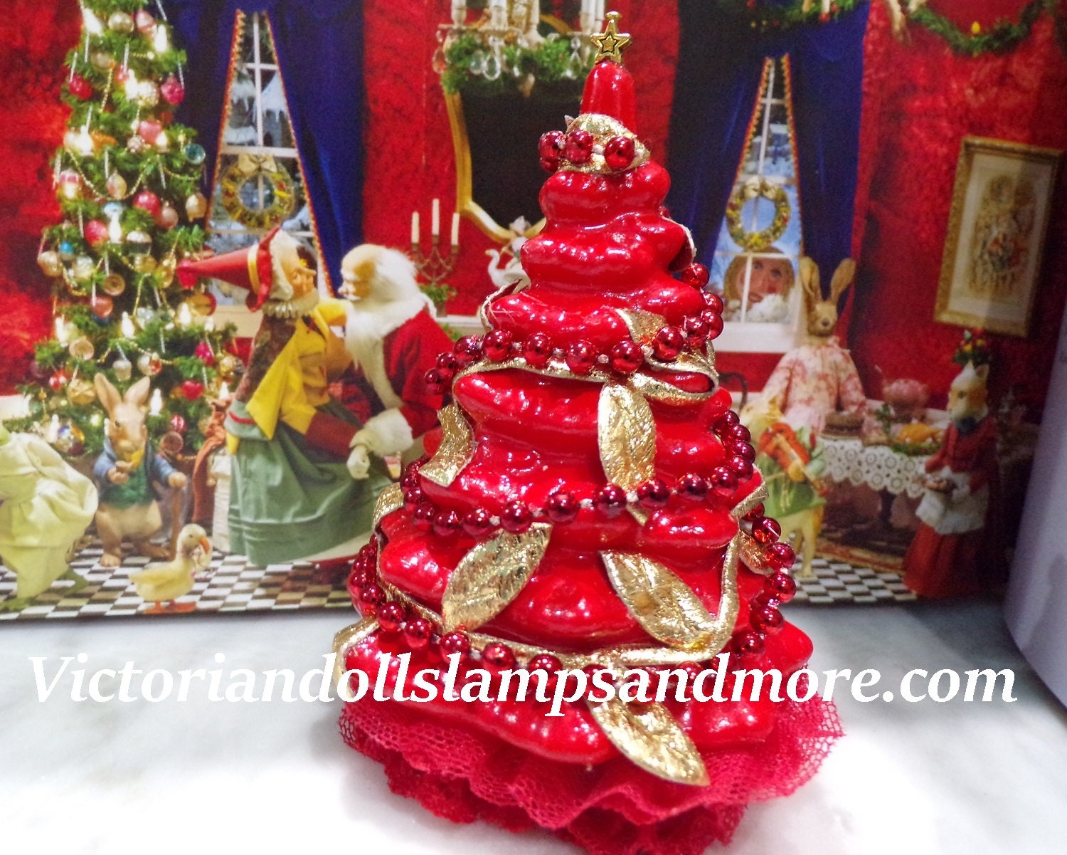 Miniature Red Christmas Tree With Gold Like Star on Top and Trims - Etsy