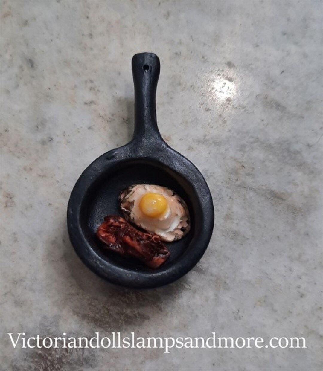 Miniature Porcelain Black Fry Pan With Clay Egg and Clay Bacon - Etsy