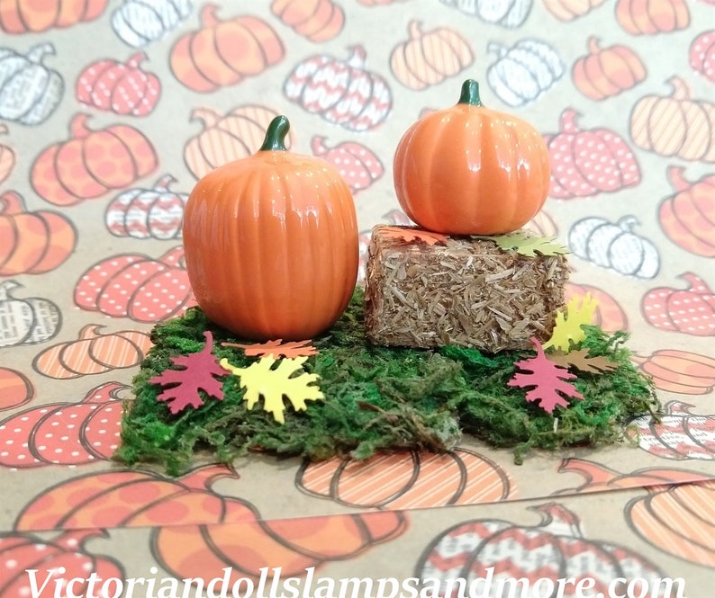 Miniature Fall Scene 2 Porcelain Pumpkins 1 Hay Bale Paper | Etsy