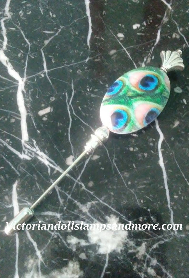 Lapel Pin 3 Inch Oval Resin Peacock Bead and Silver Like - Etsy