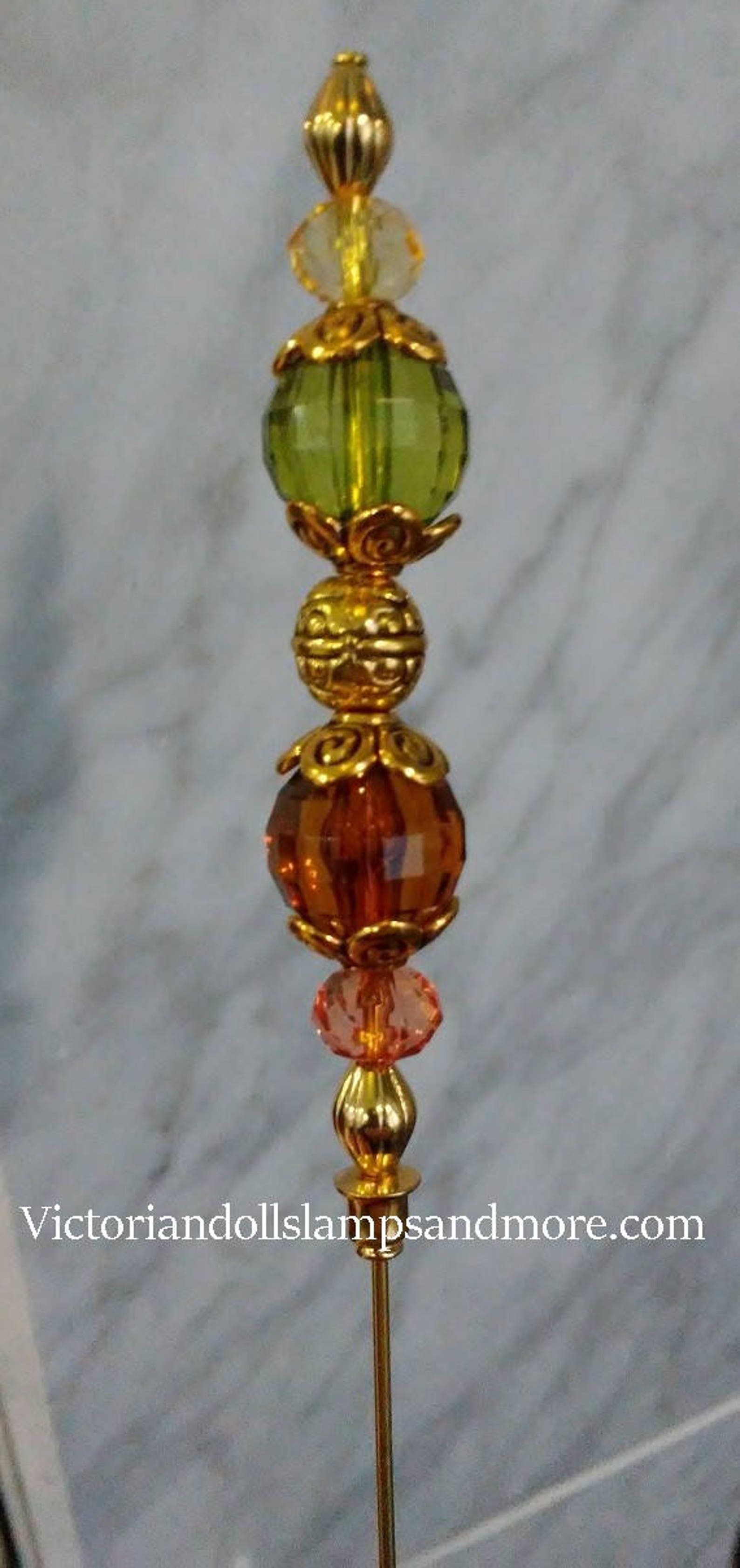 Hat Pin 6 in Gold Stick With Fall Color Acrylic Beads With - Etsy