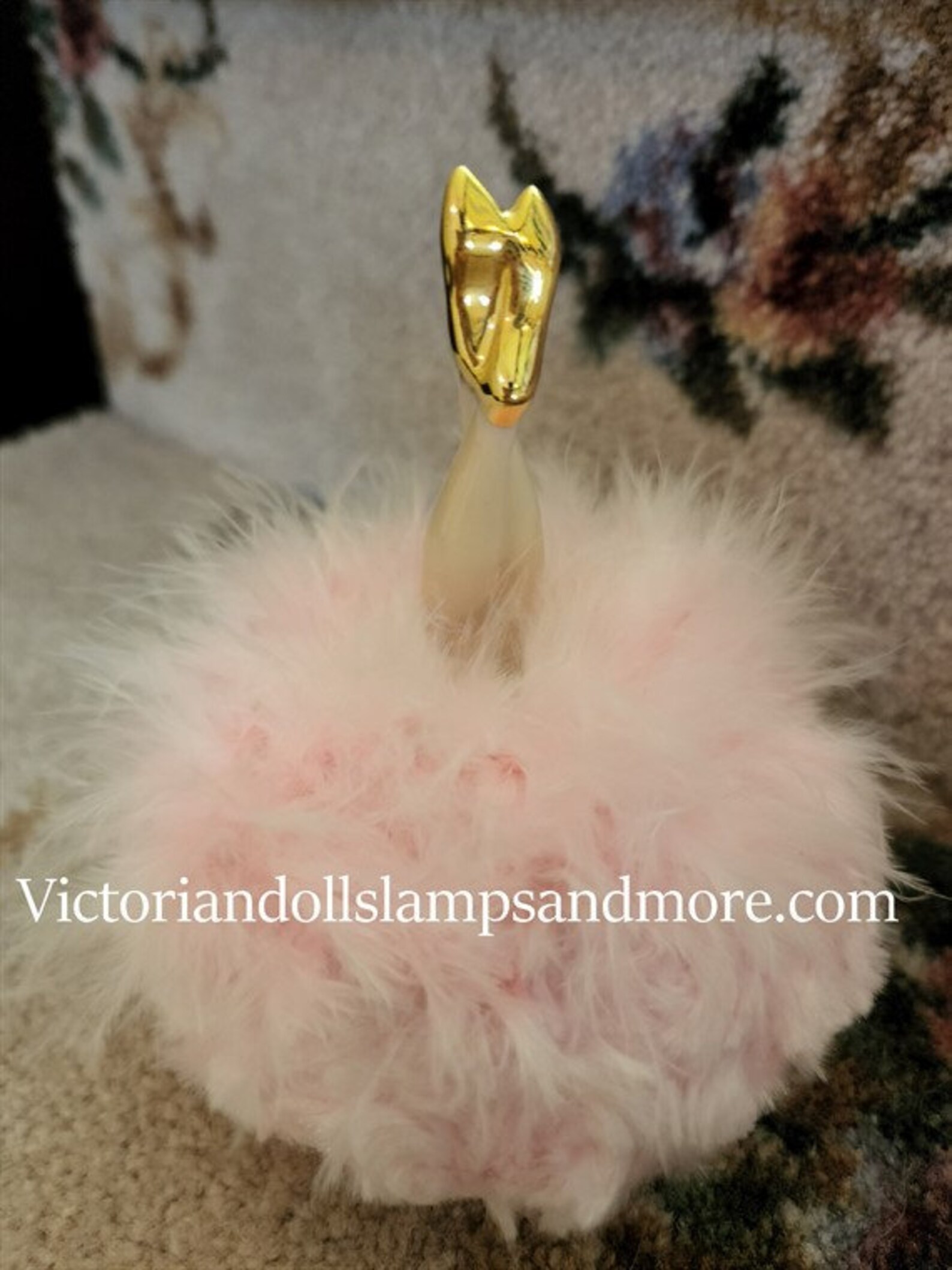Powder Puff Pink With Porcelain Legs With Pink Rose Decal Gold - Etsy