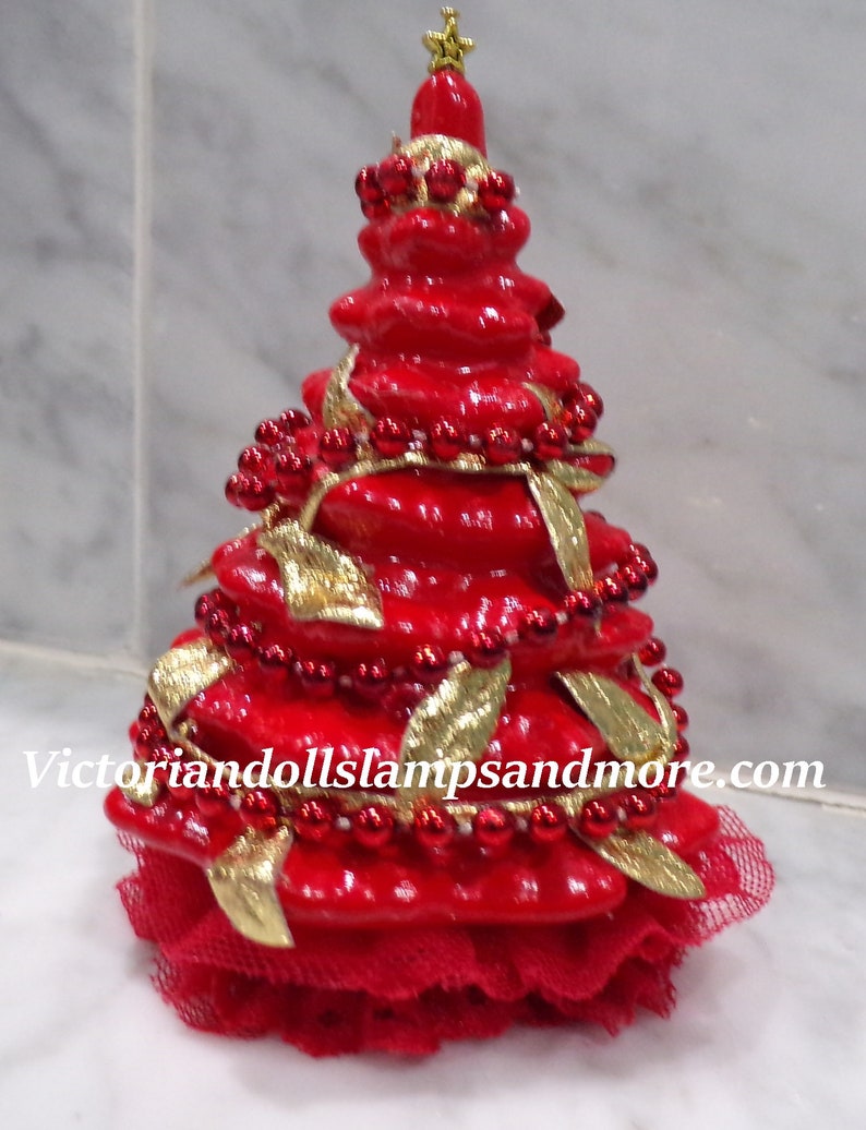 Miniature Red Christmas Tree With Gold Like Star on Top and Trims - Etsy