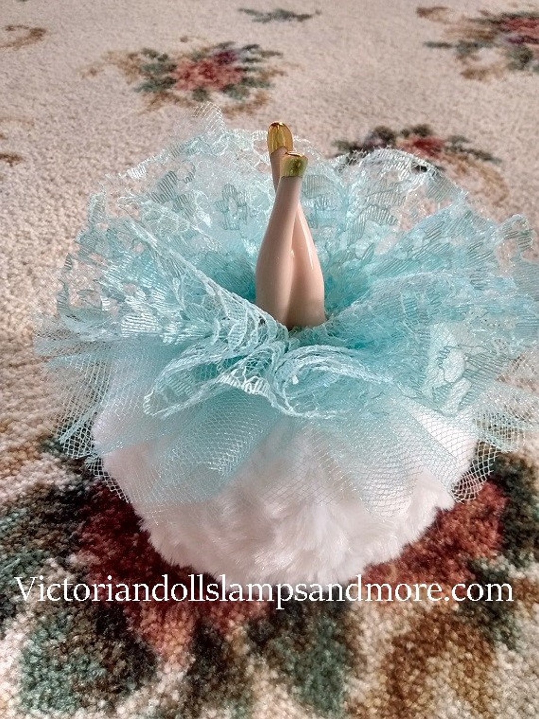 Powder Puff White With Porcelain Legs and Gold Shoes With Turquise Lace ...