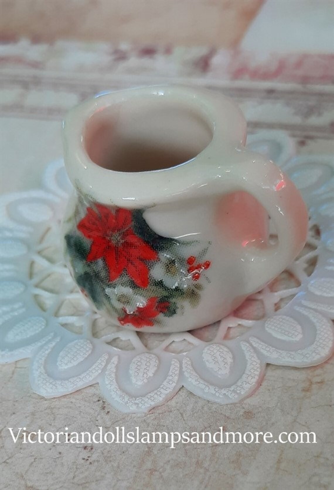 Miniature White Porcelain Pitcher With Poinsettia Decal on - Etsy