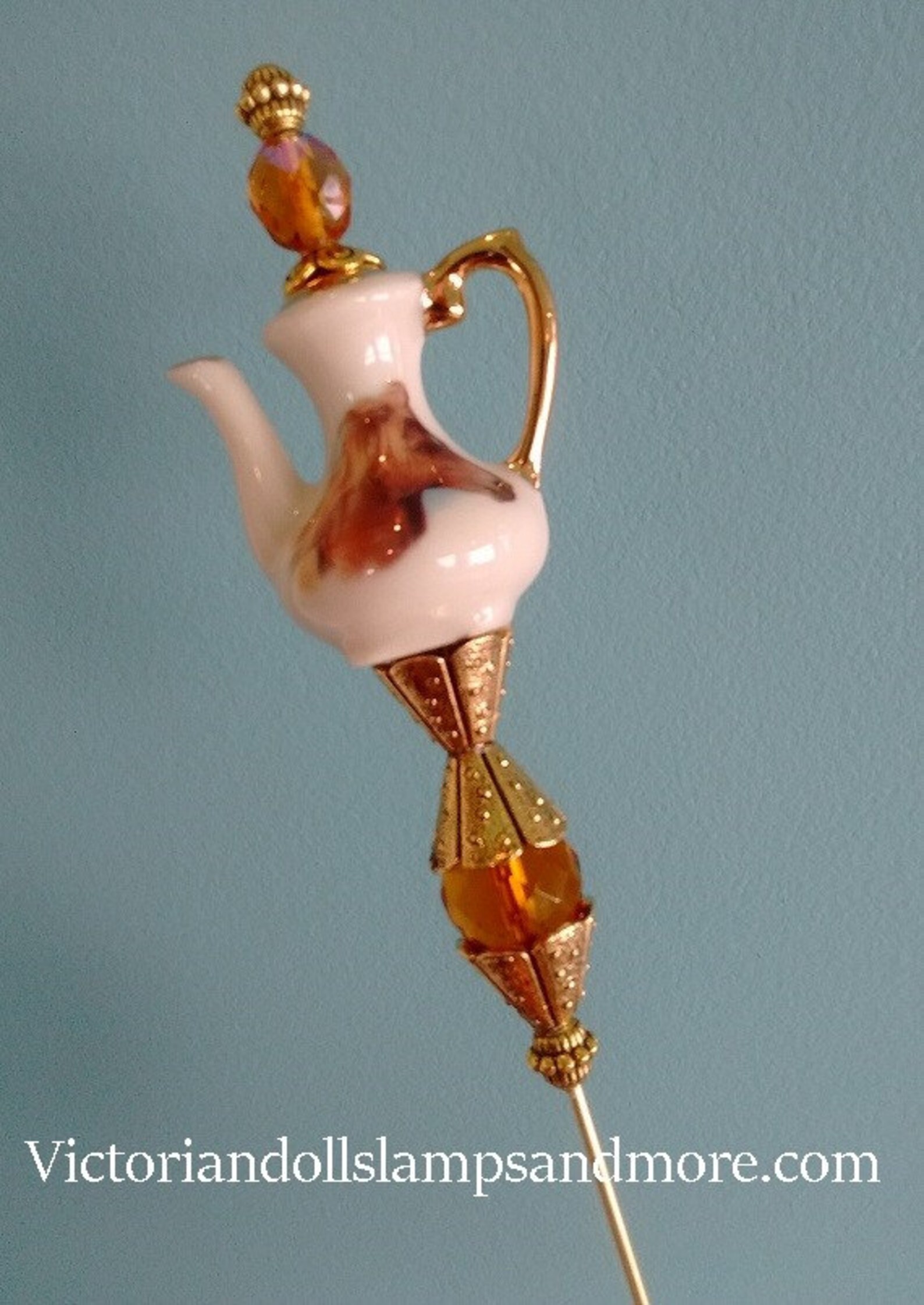 Tea Pot Hat Pin With Horse and With Amber Glass Beads - Etsy