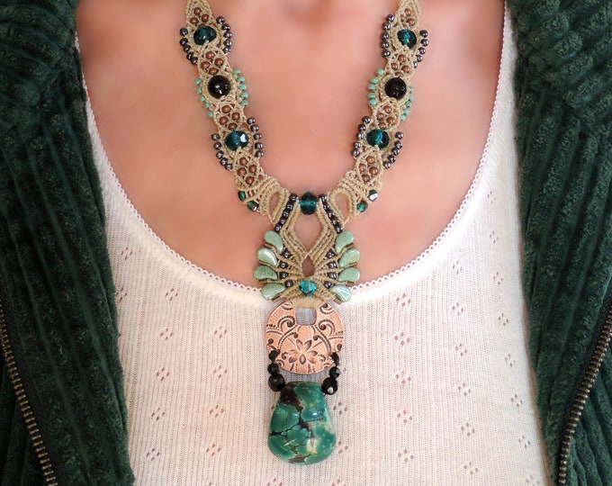 Teal Turquoise Boho-chic Micro-macrame Necklace - Etsy