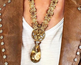 Turquoise Jasper Micro-macrame Boho-chic Necklace - Etsy