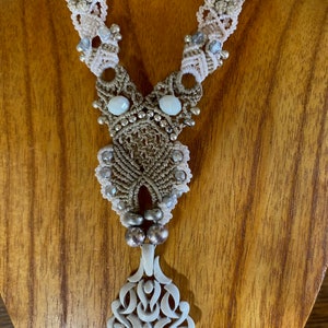 White/cream Boho Chic Micro-macrame Necklace - Etsy