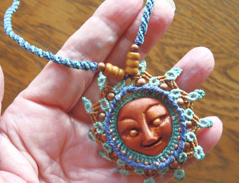 Avocado Pit Face Boho Chic Micro-macrame Necklace | Etsy