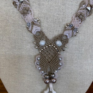 White/cream Boho Chic Micro-macrame Necklace - Etsy