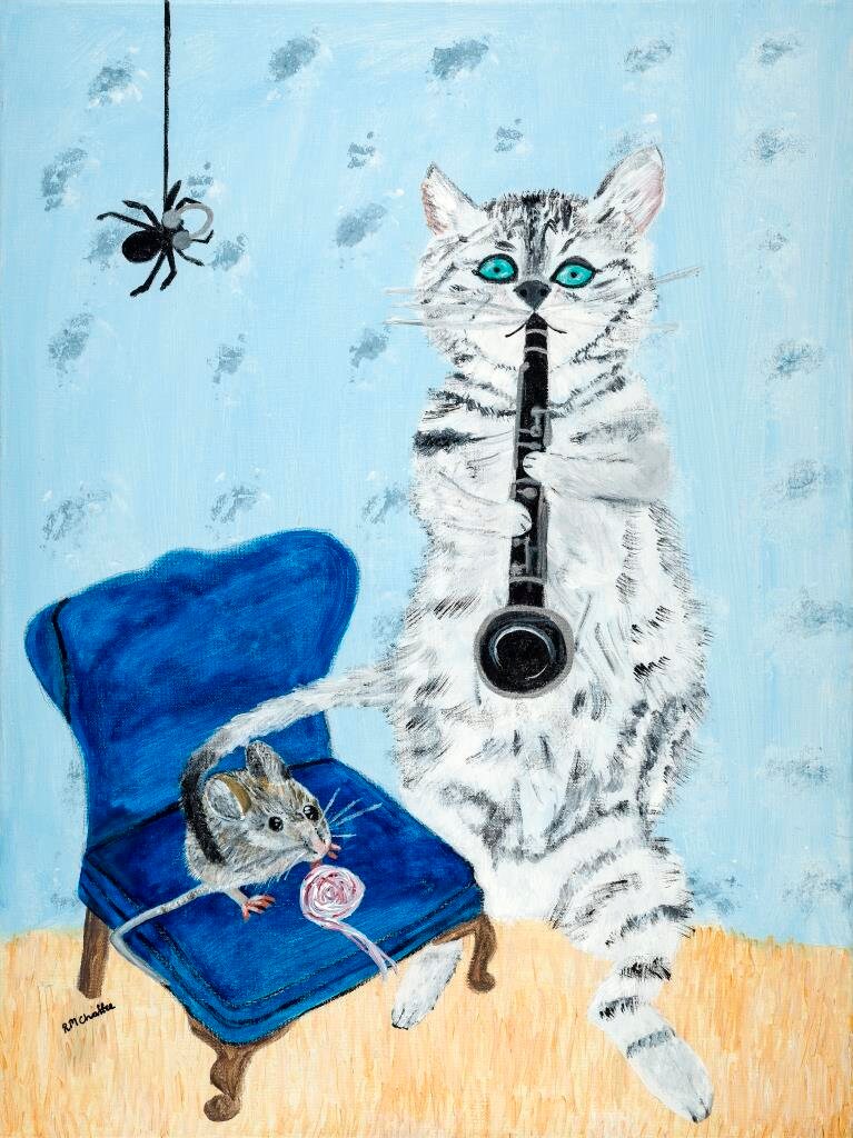 Music Cat Art Prints and Note Cards, Gifts for Clarinet Players and ...