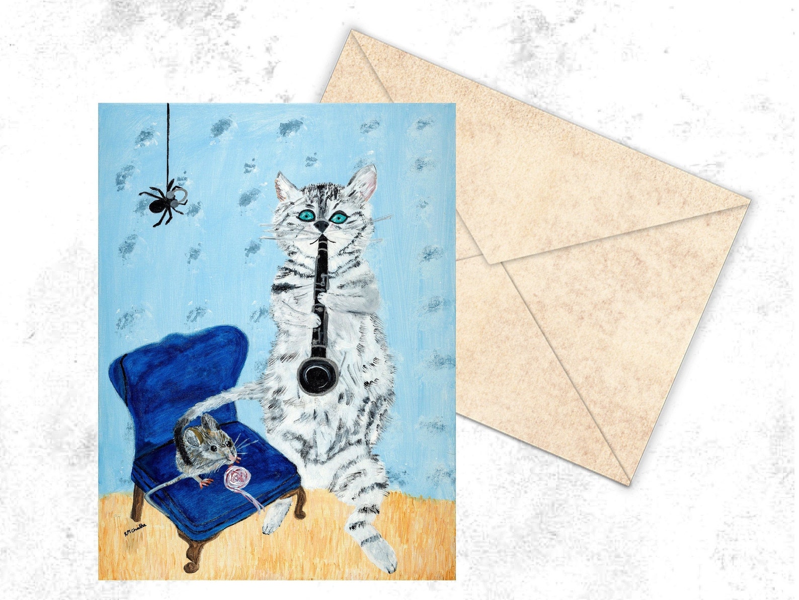 Music Cat Art Prints and Note Cards, Gifts for Clarinet Players and ...