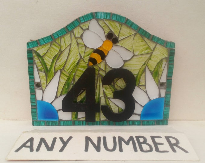 Any Number Bee Bumblebee Coloured Glass Mosaic House Number Plate ...