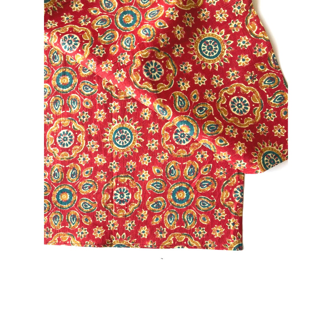 Hand Block Printed Bandana, Green and Madder Red Mandal Print, Head ...