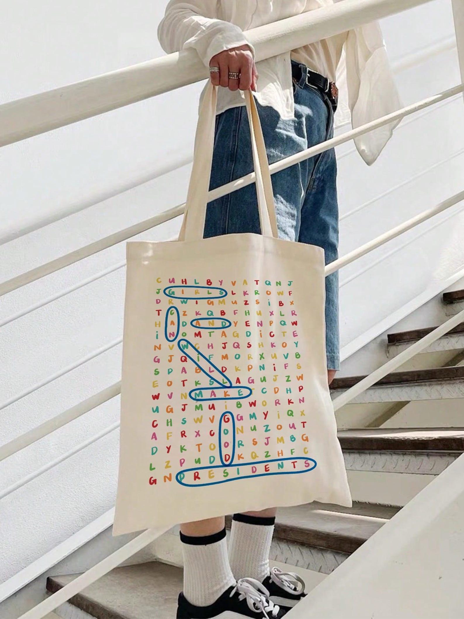 Custom Rainbow Word Search Tote Bag, Canvas Bag for Puzzle Lovers ...