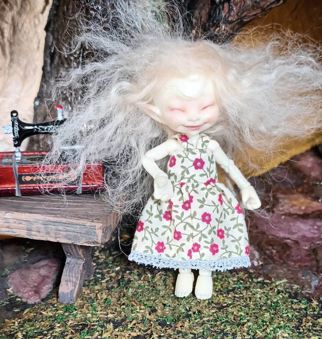 Cream Ditsy Red Floral Dress for Mini Real Puki Realpuki Doll Handmade ...