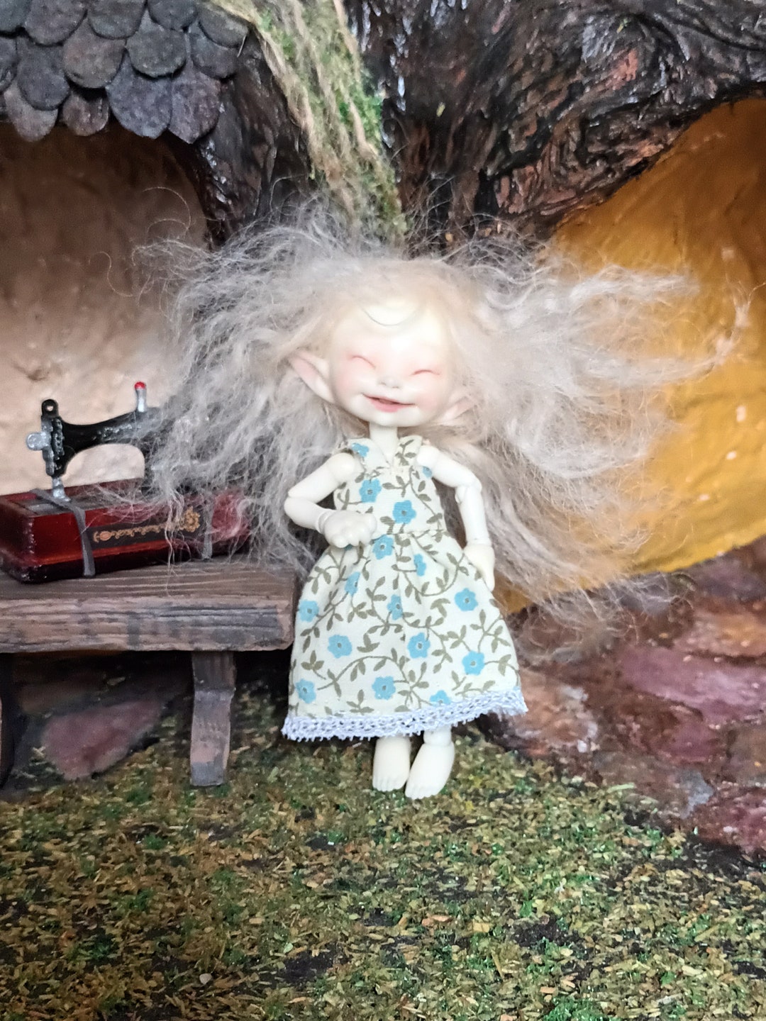 Cream Ditsy Blue Floral Dress for Mini Real Puki Realpuki Doll Handmade ...