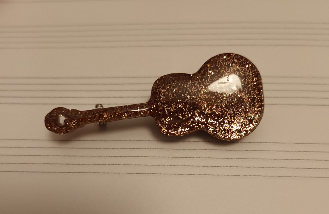 UKULELE Uke BROOCH Badge Pin Light Gold Glitter Shimmer Handmade in UK ...