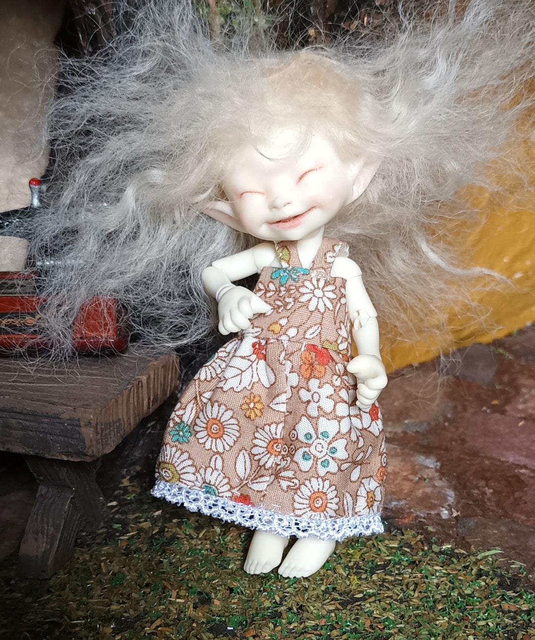 Tan Light Brown Ditsy Floral Dress for Mini Real Puki Realpuki Doll ...