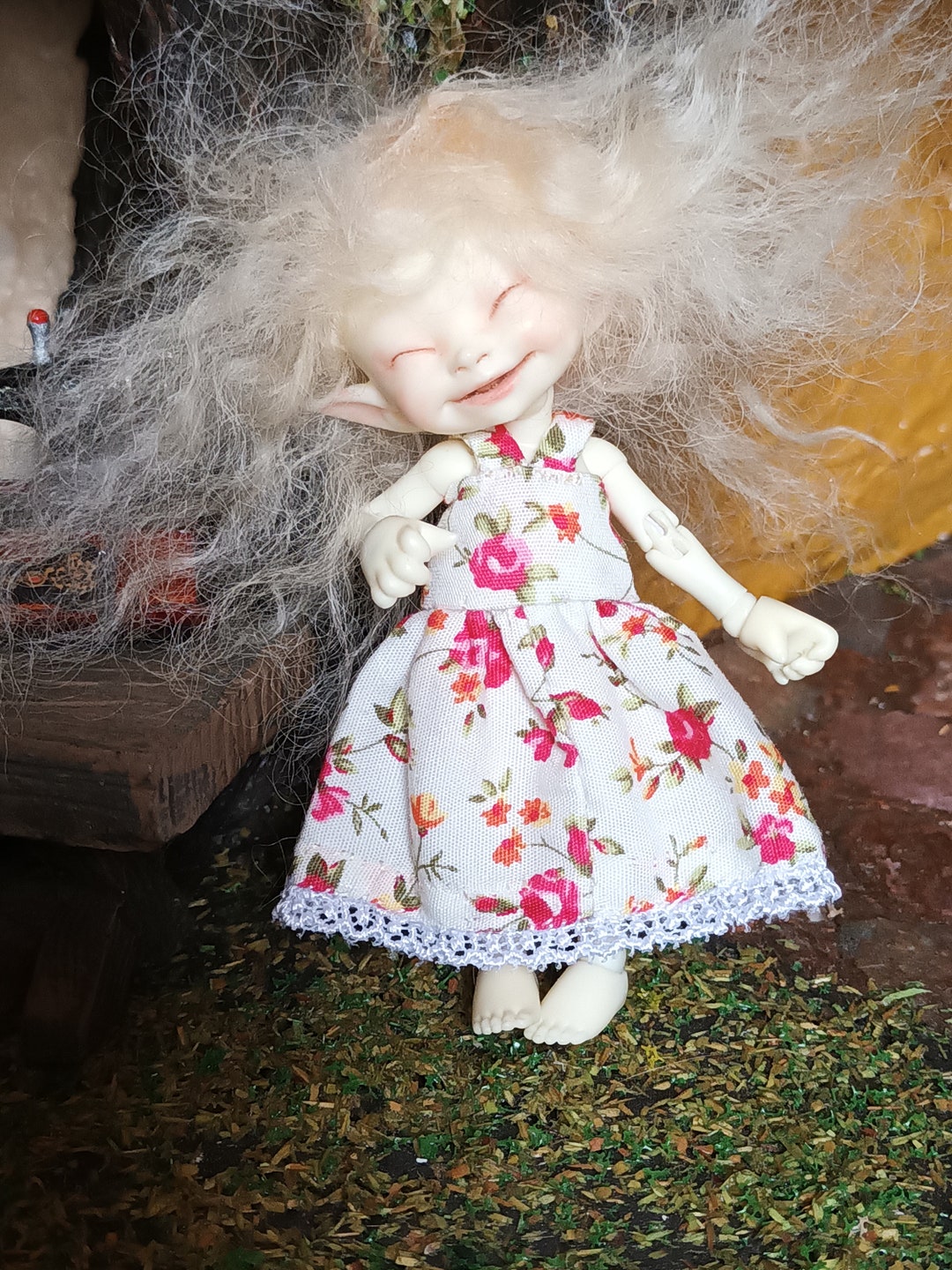 Cream Floral Dress for Mini Real Puki Realpuki Doll Handmade Sewing ...