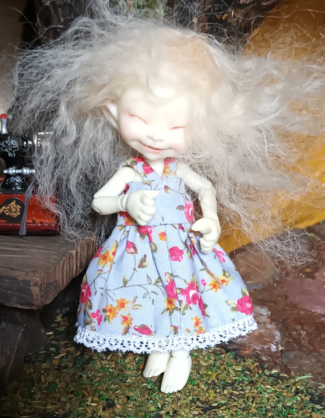 Blue Floral Dress for Mini Real Puki Realpuki Doll Handmade Sewing ...