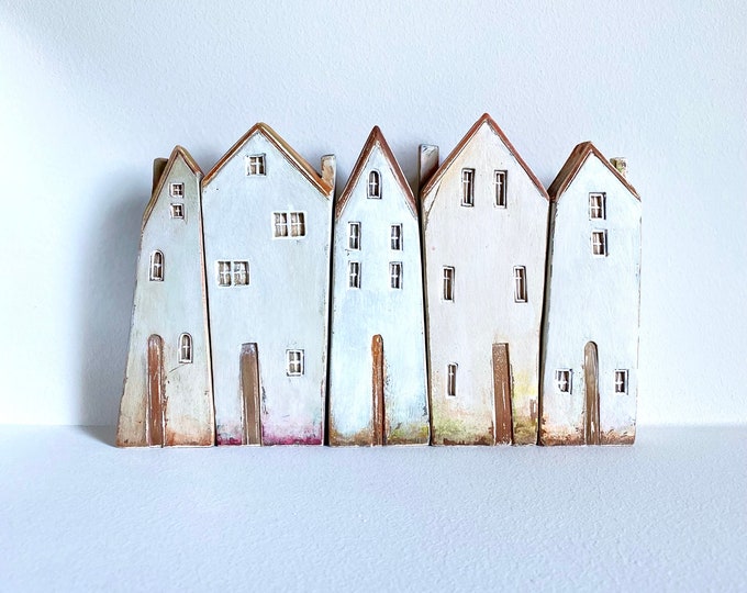 Rustic White Shaded Houses Set - Handmade Artisan Ceramic Miniature ...