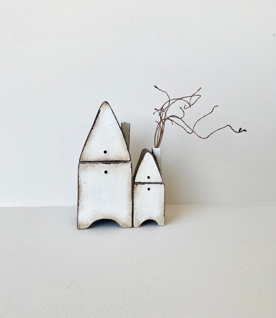 Set of Two Ceramic House Shaped Boxes With Incense Stick Chimney ...