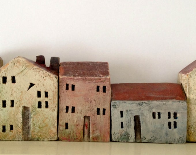 Set of 5 Ceramic Houses in a Row , Made in High Fired Stoneware Clay ...