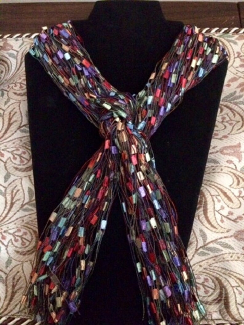 Multi Gem Scarf Cascading Necklace Ladder Yarn Trellis Ribbon Mother's ...