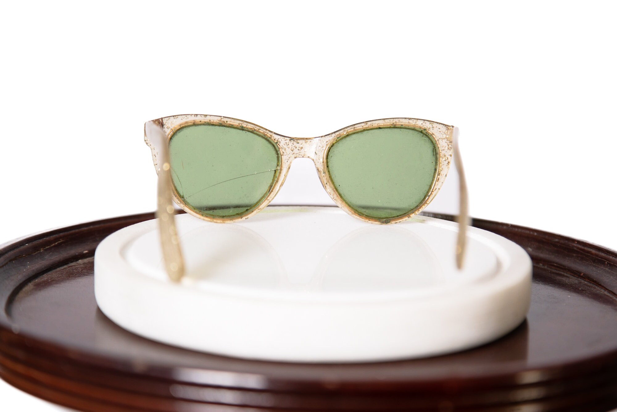 1940s / 40s Confetti Lucite Sunglasses / Cream and Gold Glitter With ...