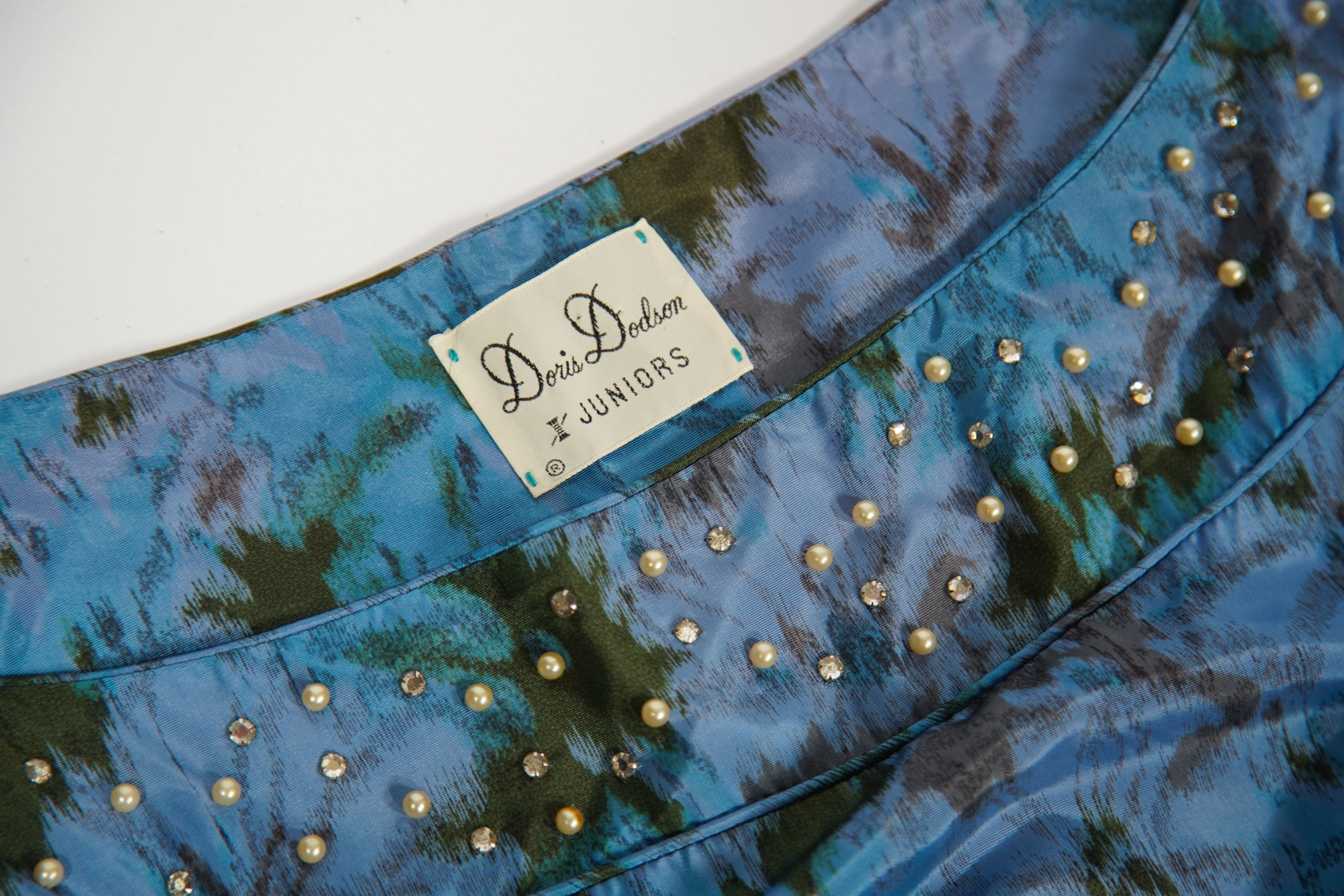 DORIS DODSON 1950s Fit and Flare Taffeta Dress With Rhinestone Collar ...