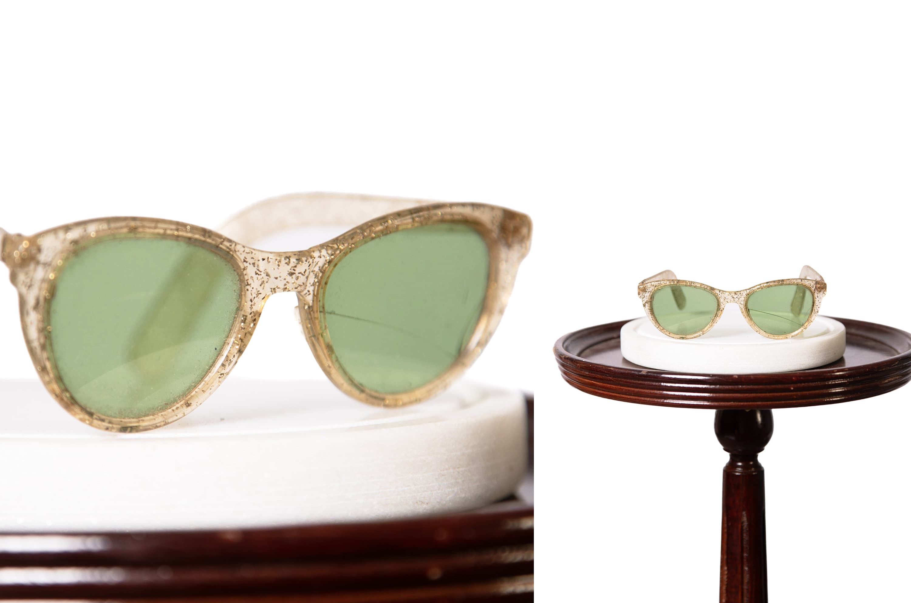 1940s / 40s Confetti Lucite Sunglasses / Cream and Gold Glitter With ...