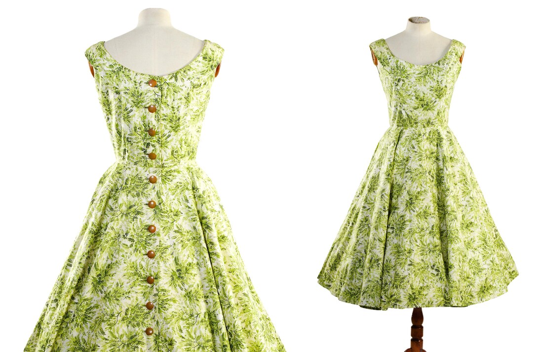 1950s Green and White Day Dress / 50s Button Dress / Pat Hartley - Etsy