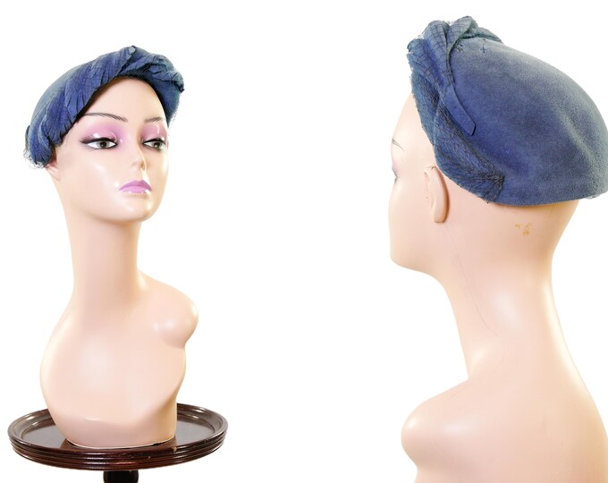 1950s Blue Bonnet / 50s Cap With Felt Leaves and Rhinestones - Etsy